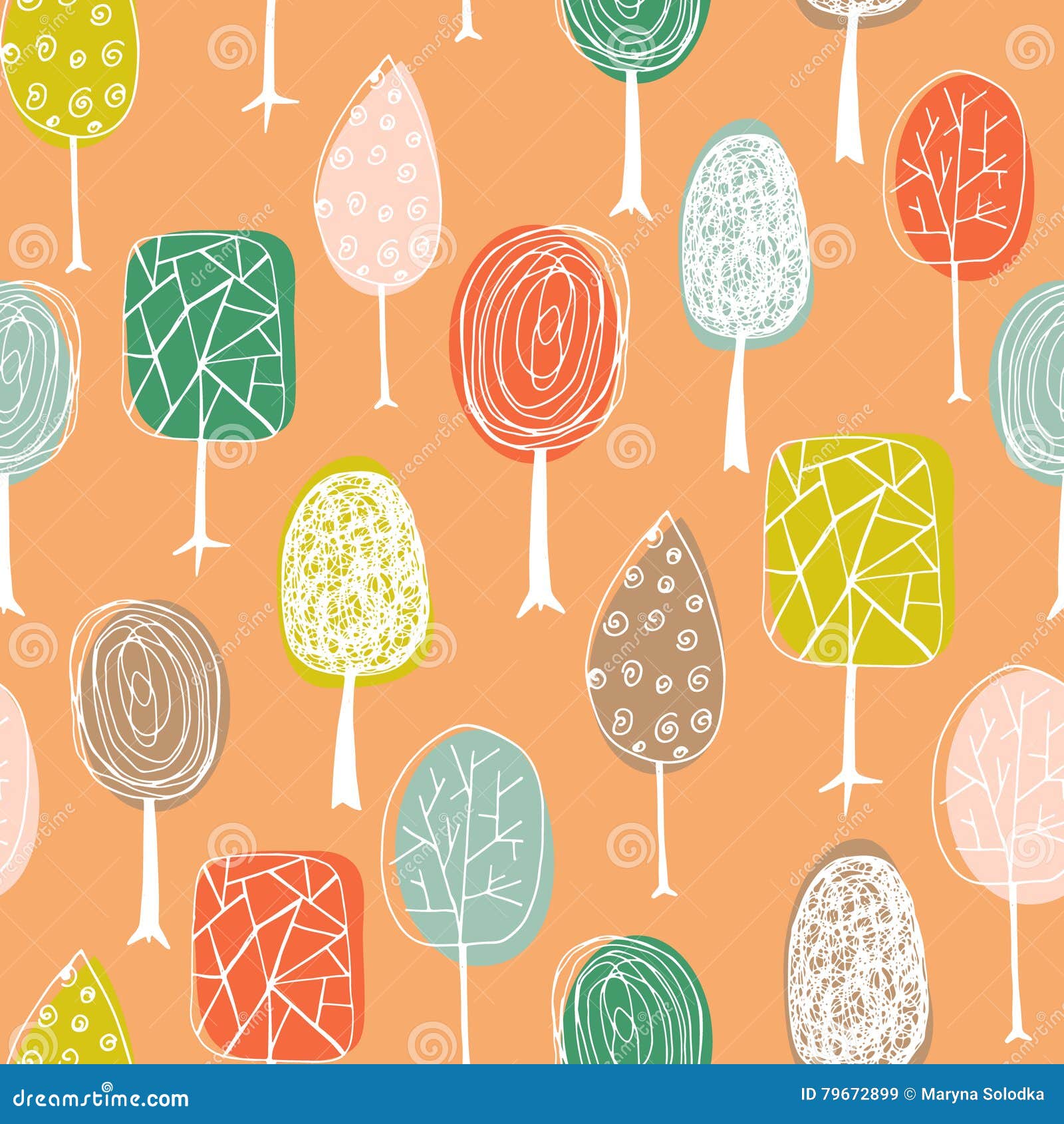 Seamless Texture with Hand Drawn Trees. Endless Hand Drawn Autumn ...