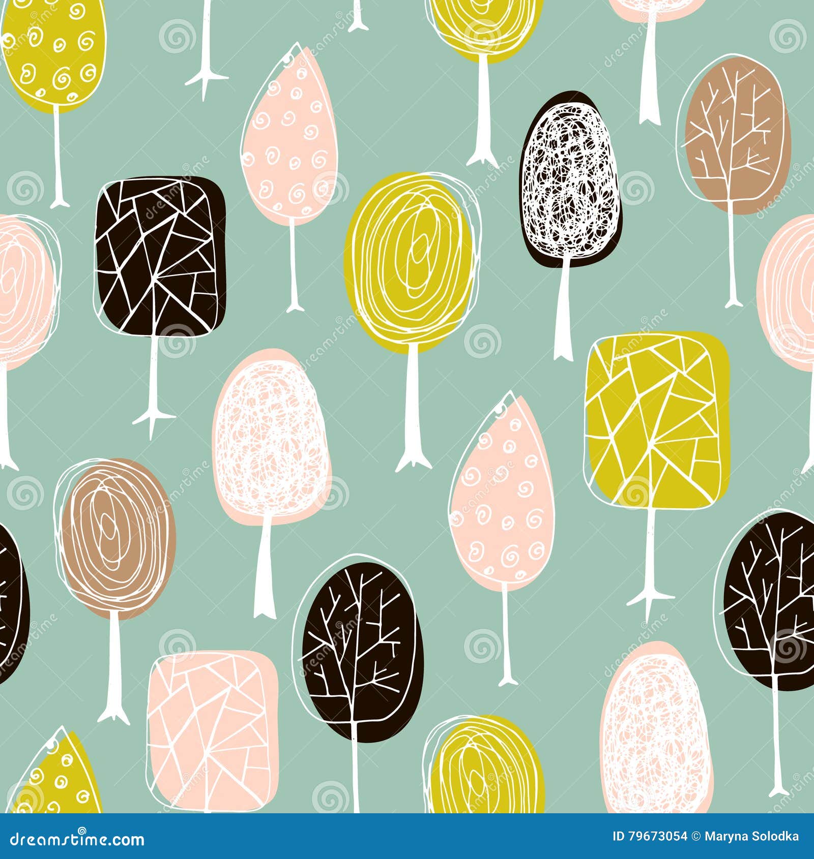 Seamless Texture with Hand Drawn Trees. Endless Hand Drawn Autumn ...