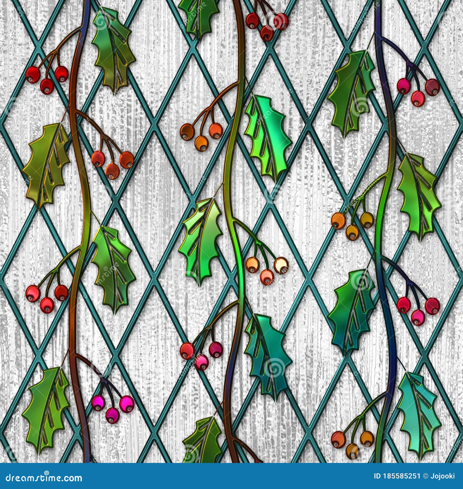 Seamless Texture with Holly Pattern, Stained Glass Effect, 3d ...