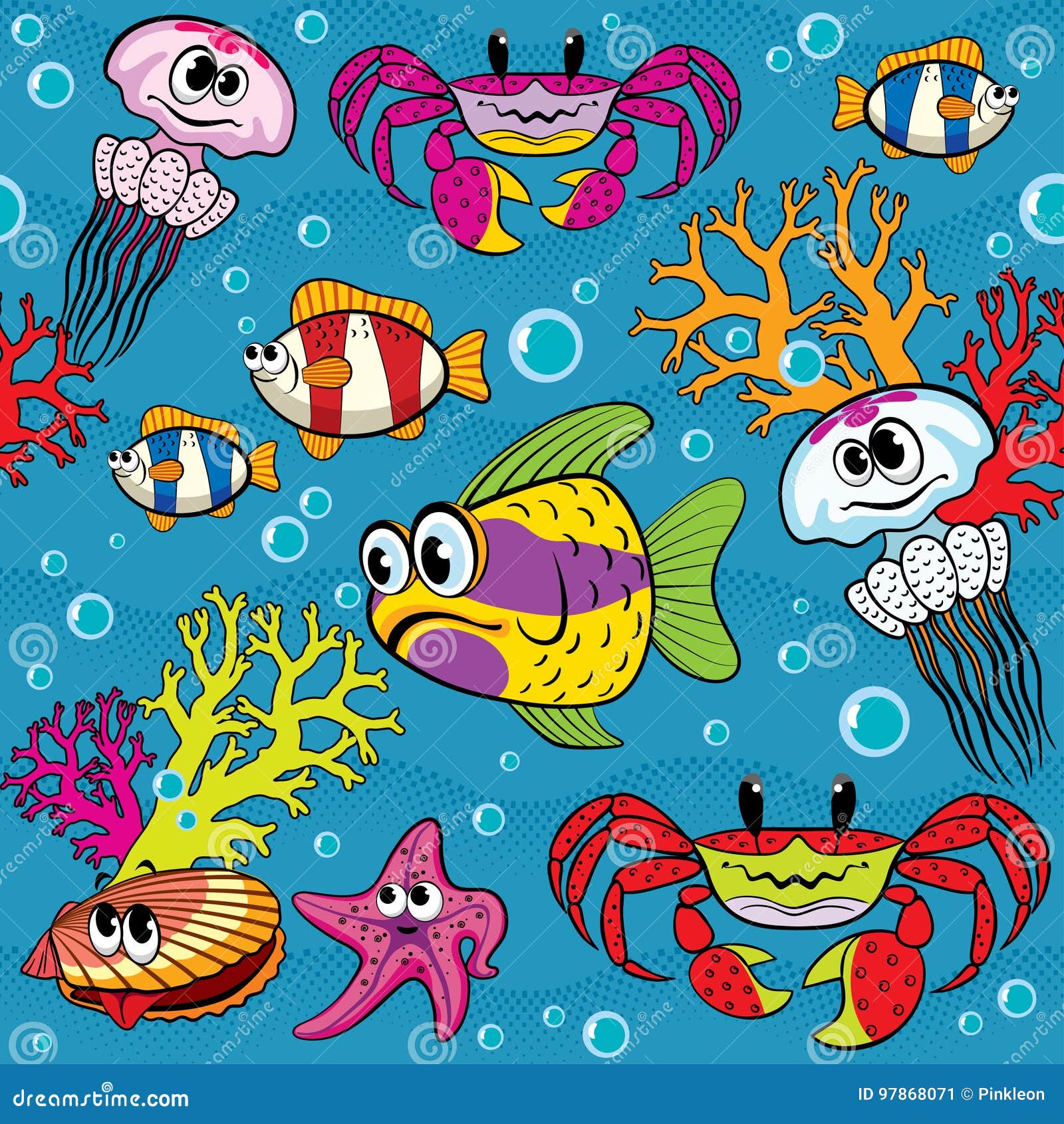 Seamless Texture with Humorous Sea Animals Stock Illustration ...