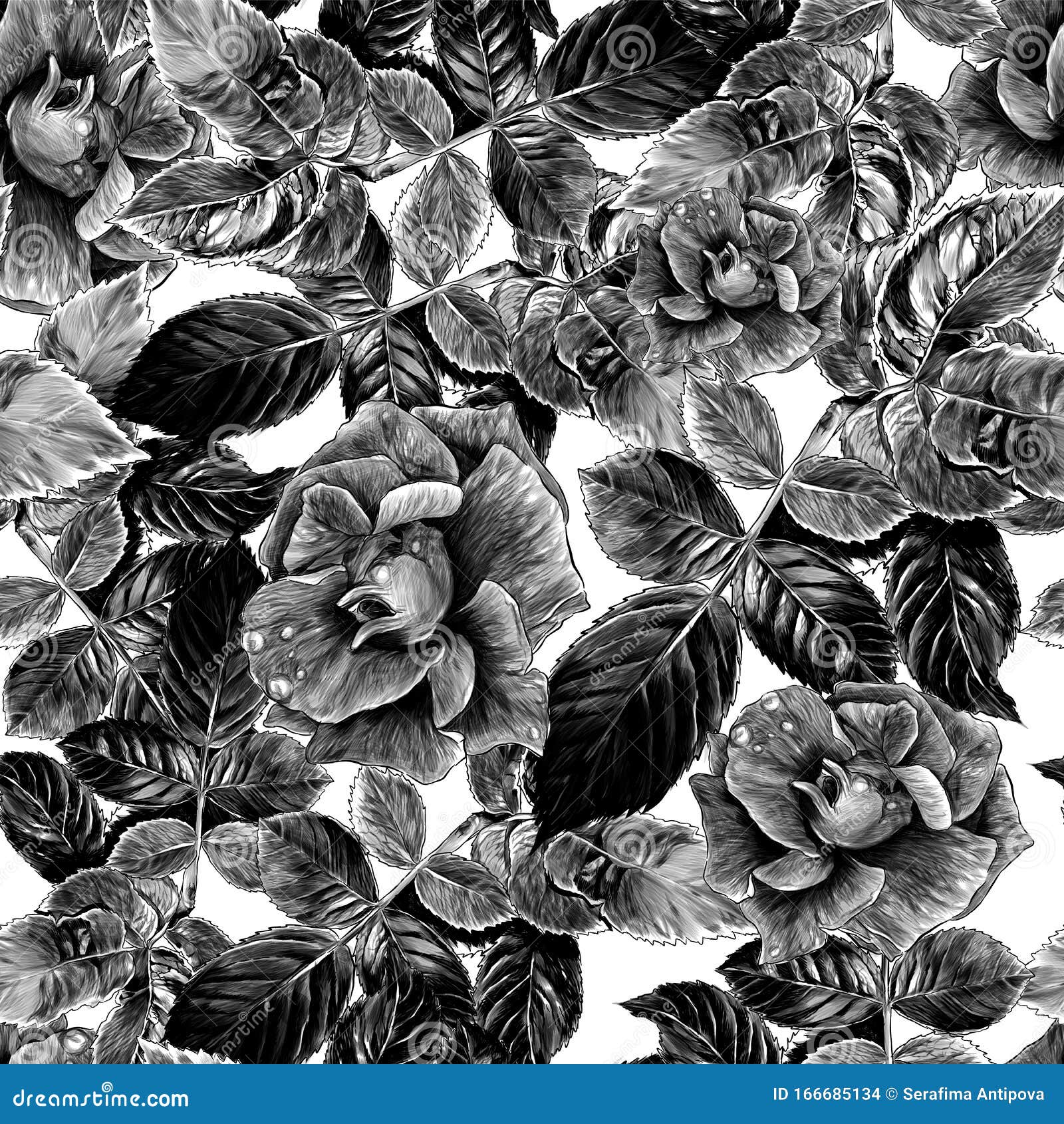 Seamless Texture with Image of Rose with Leaves Stock Vector ...