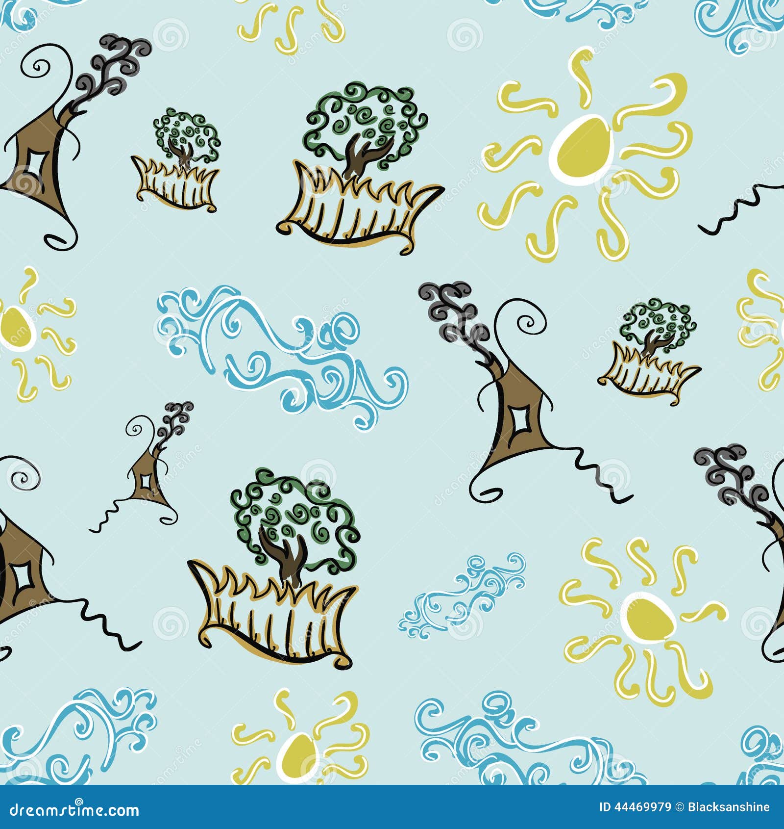 Seamless Texture with a Landscape Stock Vector - Illustration of ...