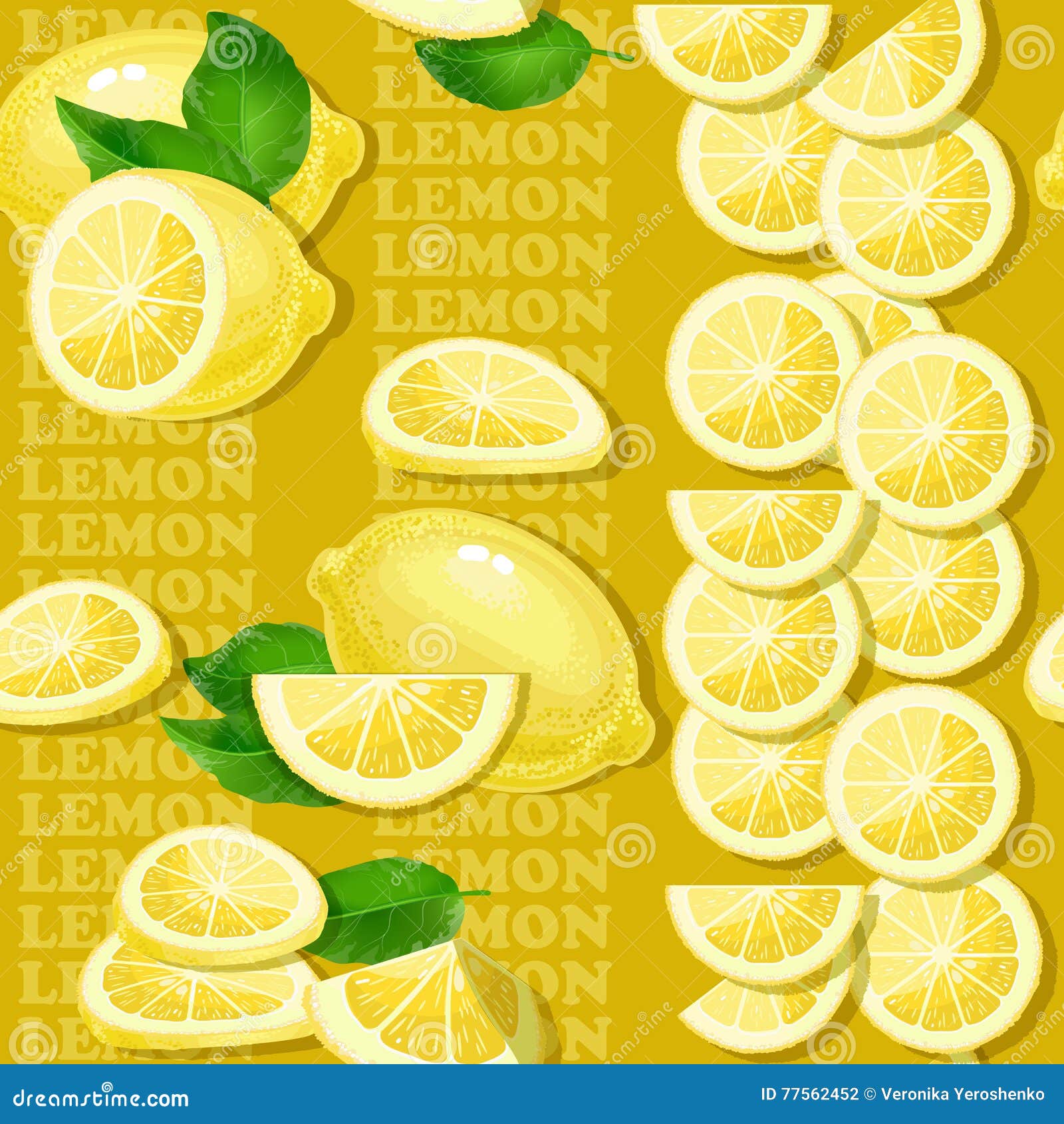 Seamless Texture with Lemon, Leaf and Slices. Stock Vector ...