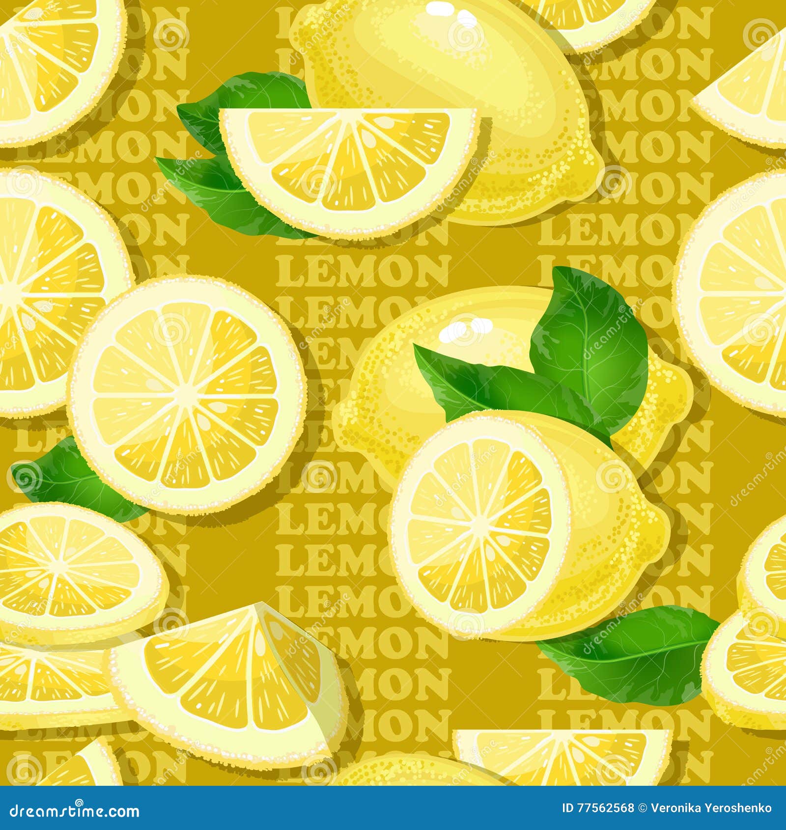 Seamless Texture with Lemon, Leaf and Slices. Stock Vector ...
