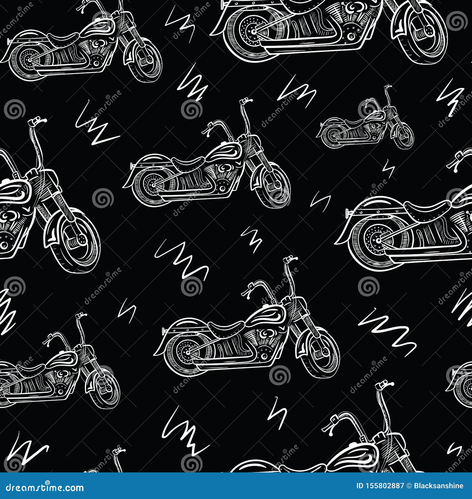 Biker Motorcycles on Black Seamless Stock Vector - Illustration of ...