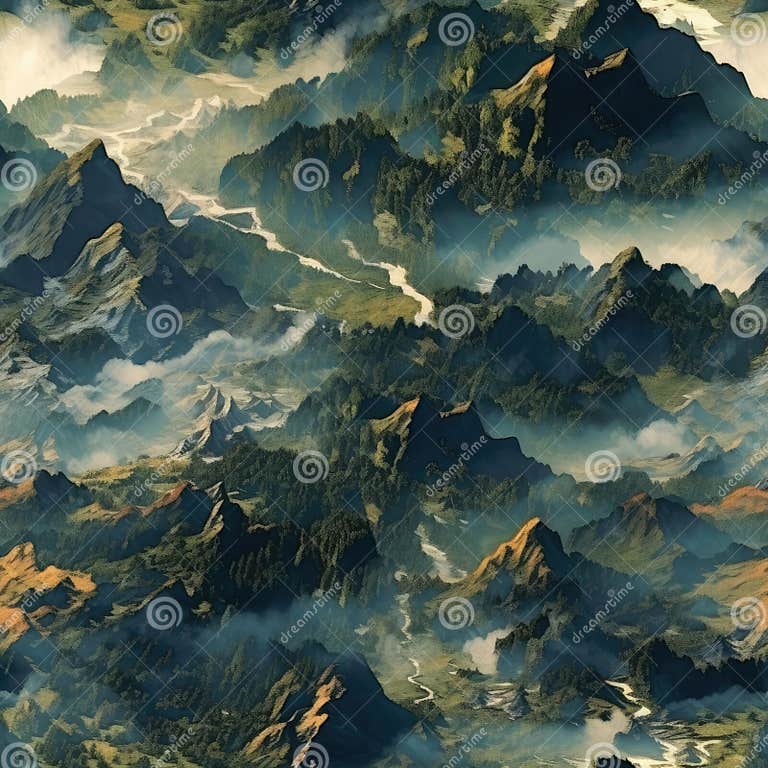 Seamless Texture of Mountain Ranges with Forest Stock Photo - Image of ...
