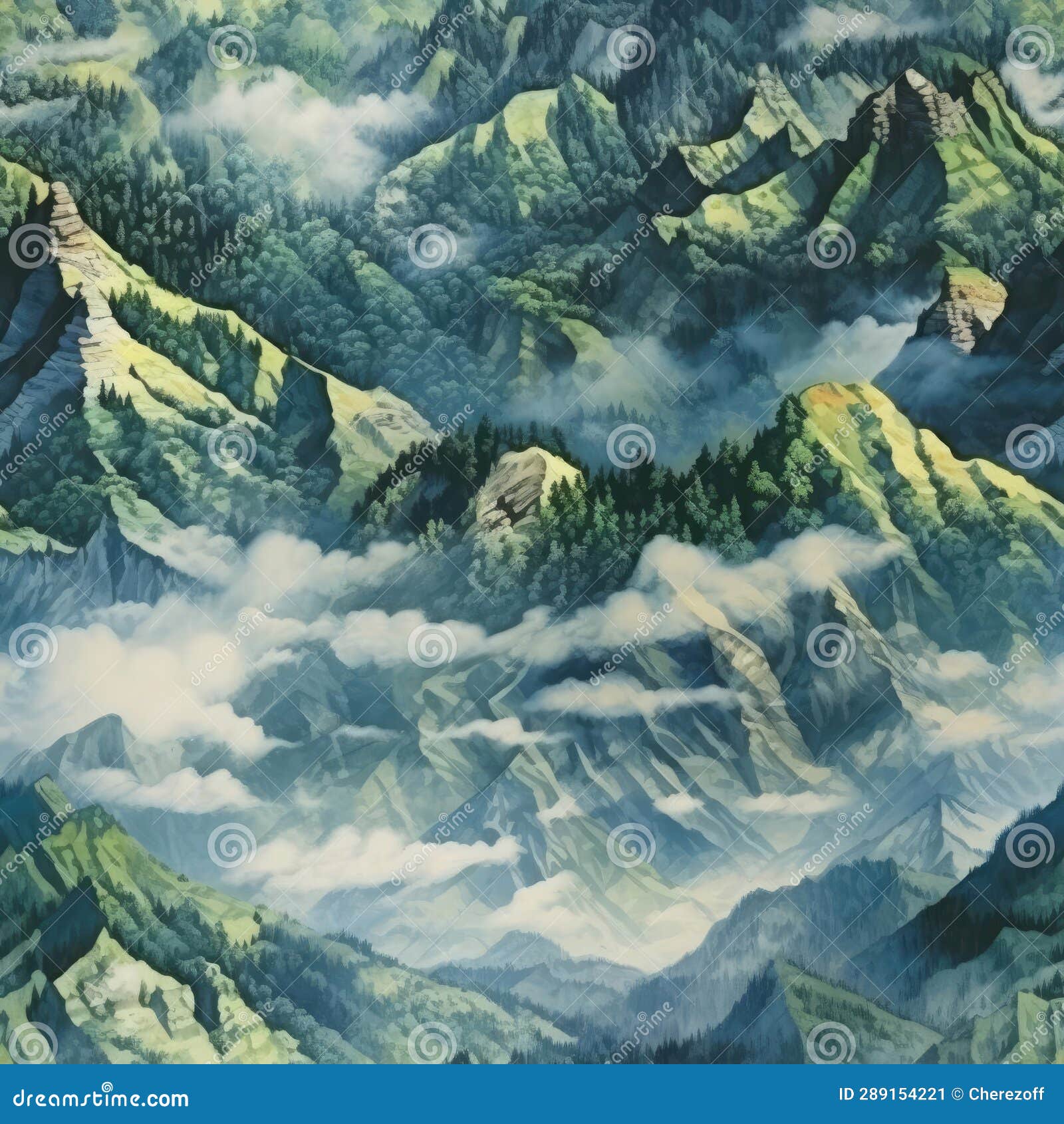 Seamless Texture of Mountain Ranges with Forest Stock Illustration ...