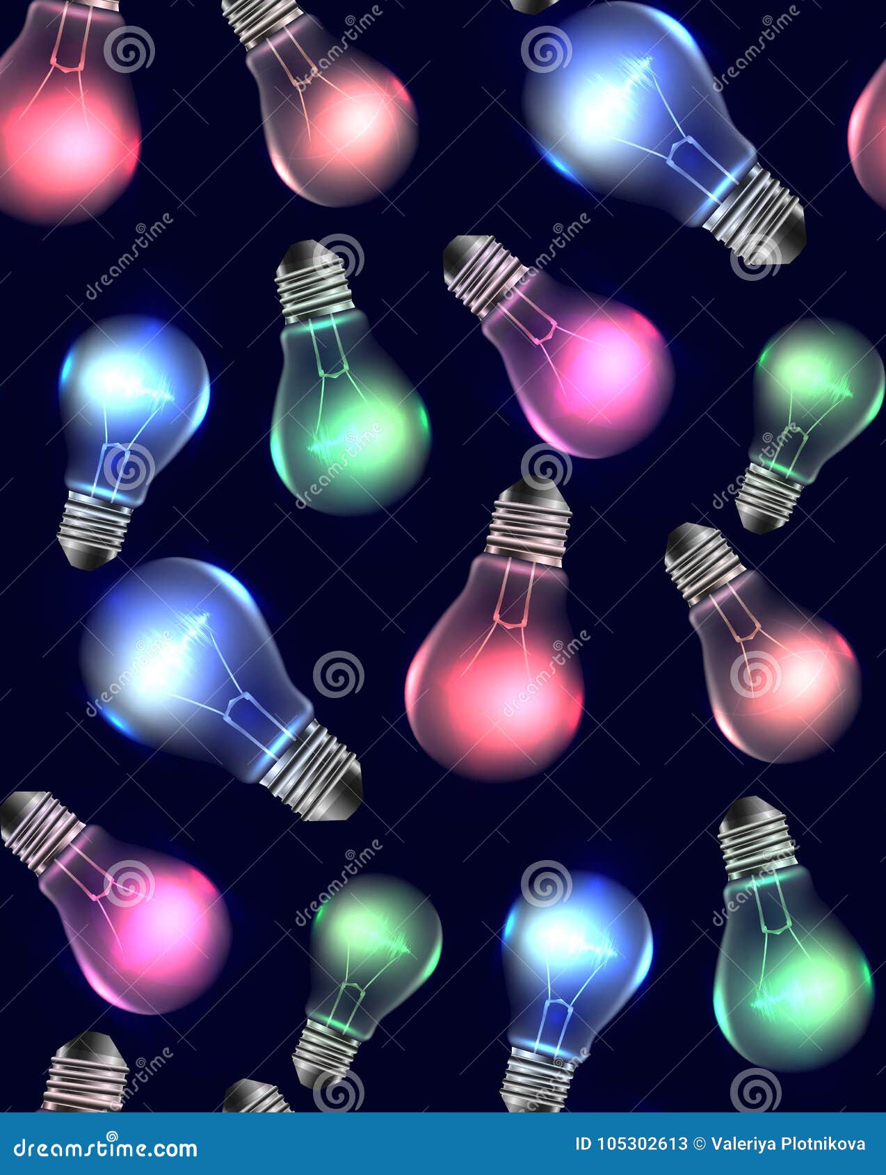 Seamless Texture with Multicolored Light Bulbs on a Dark Background ...