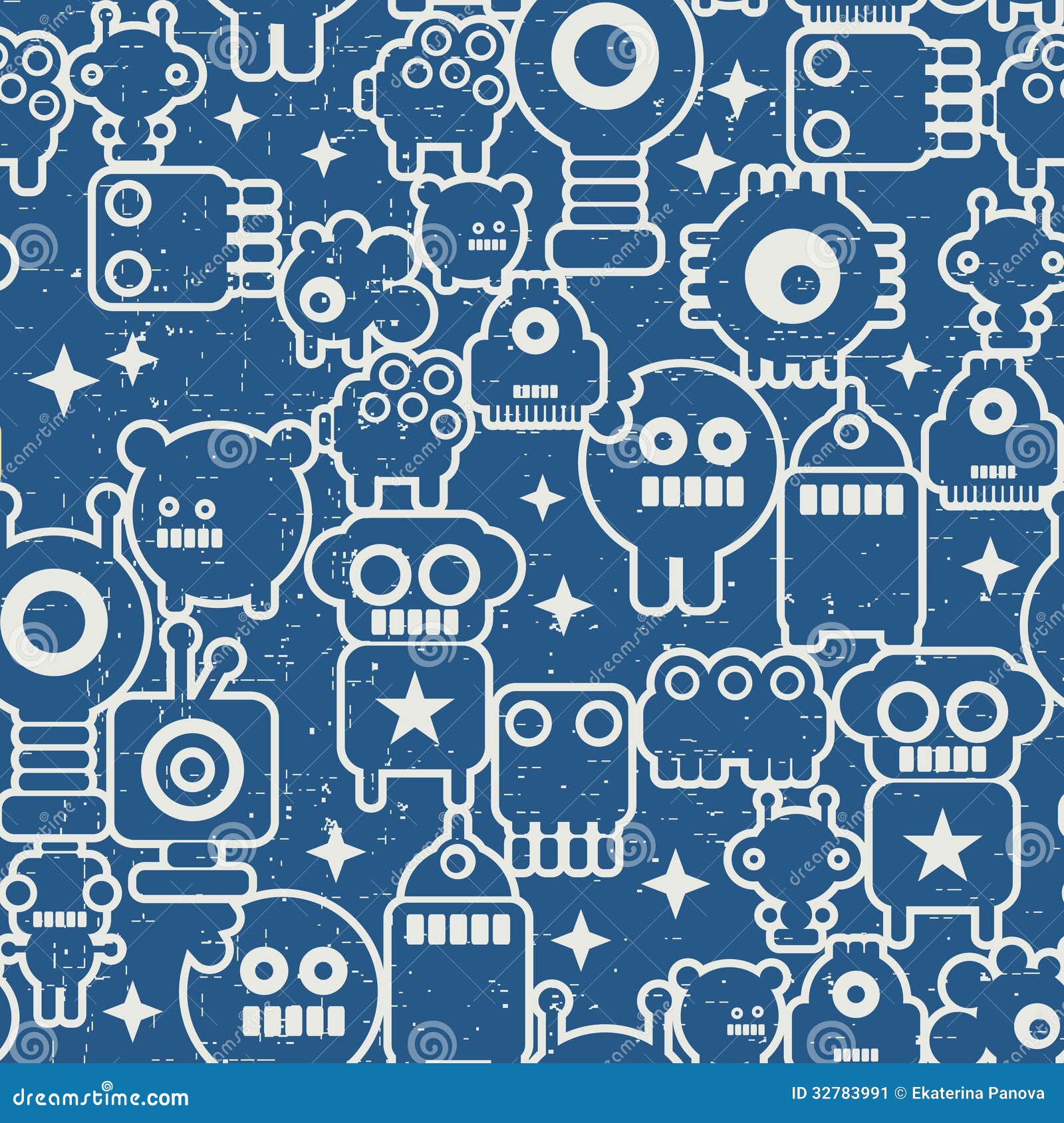 Seamless Texture with Nano Robots in Retro Style. Stock Vector ...