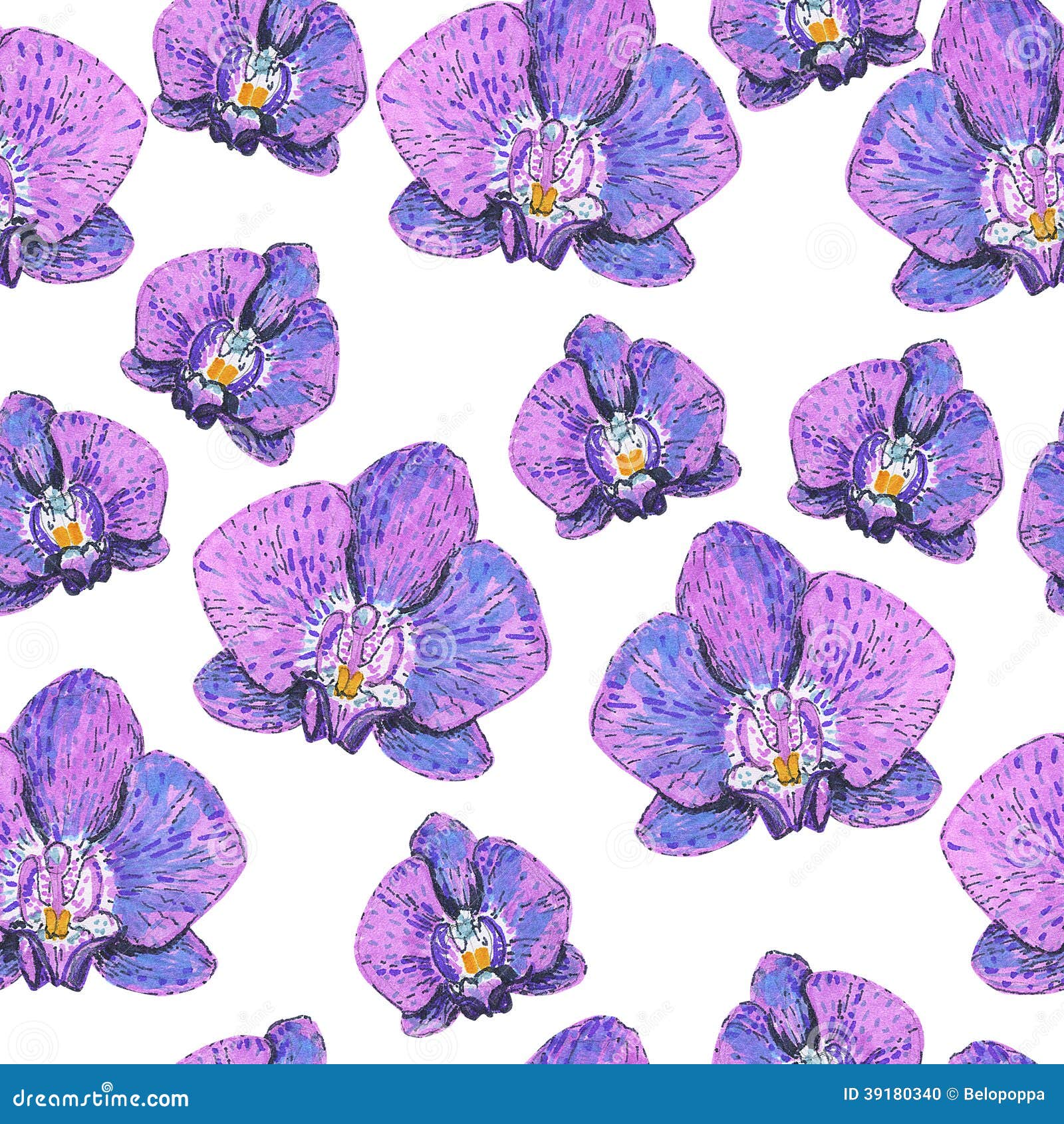 Seamless Texture with Orchids Painted Markers Stock Illustration ...
