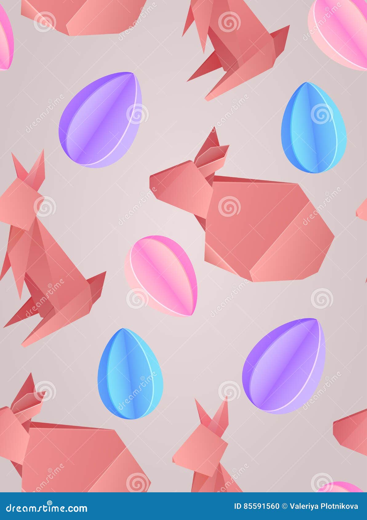 Seamless Texture with Paper Origami Rabbits and Eggs Stock Vector ...