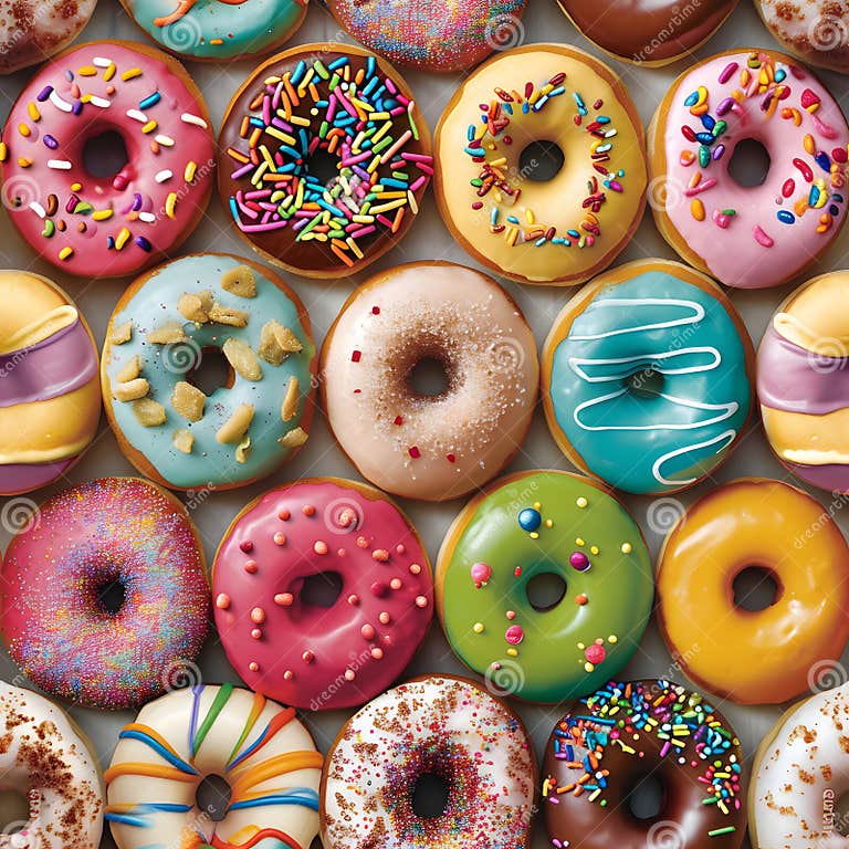 Seamless Texture and Pattern of Colorful Glazed Doughnuts with High ...