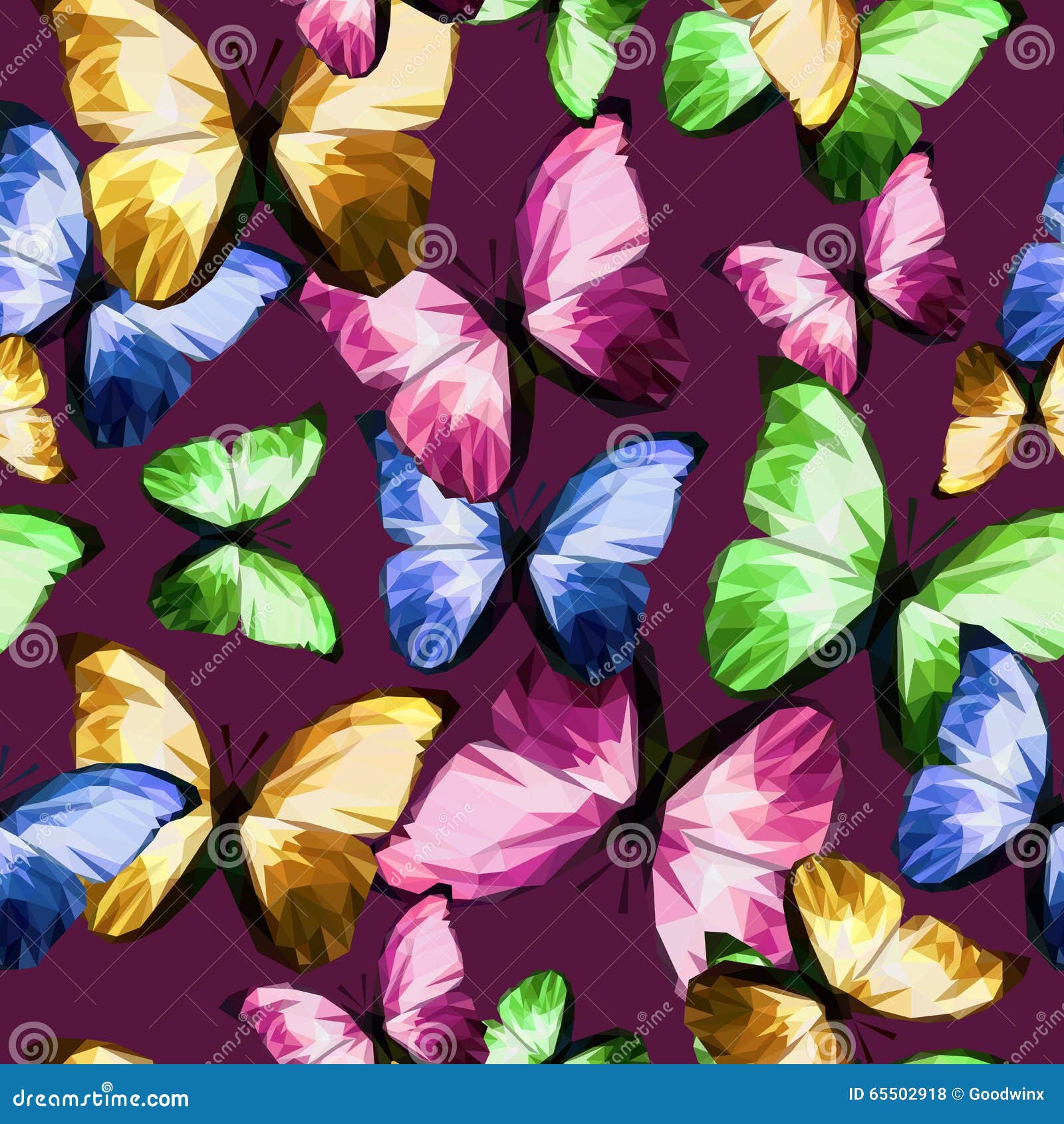 Seamless Texture Pattern Polygonal Colored Butterfly on Purple Stock ...