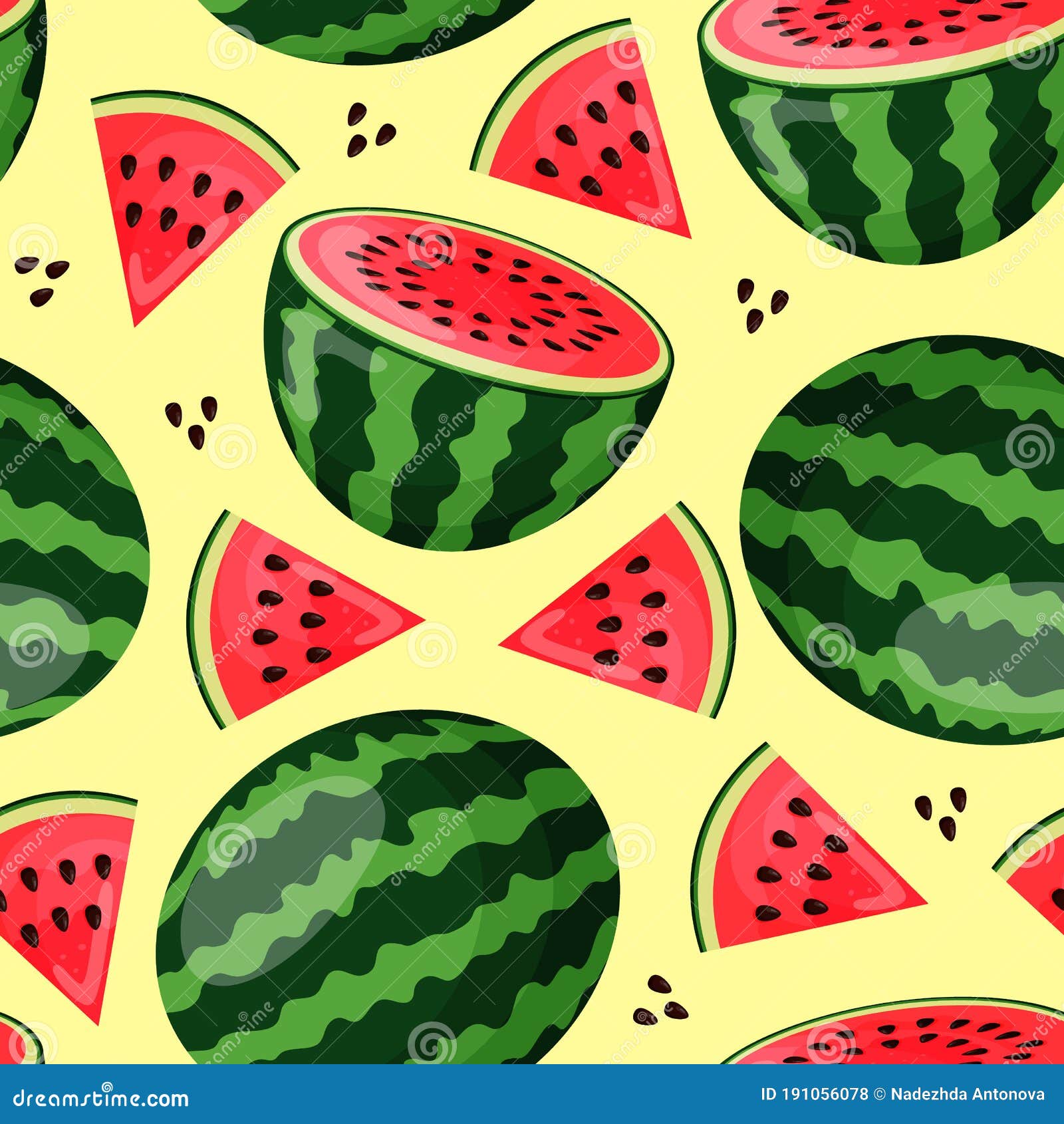 Seamless Texture with Pieces of Watermelon on Yellow Background ...