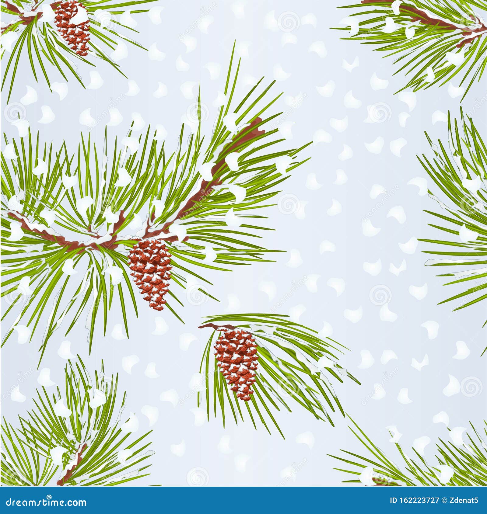 Seamless Texture of Pine Tree with Snow and Pine Cone Vintage Vector ...
