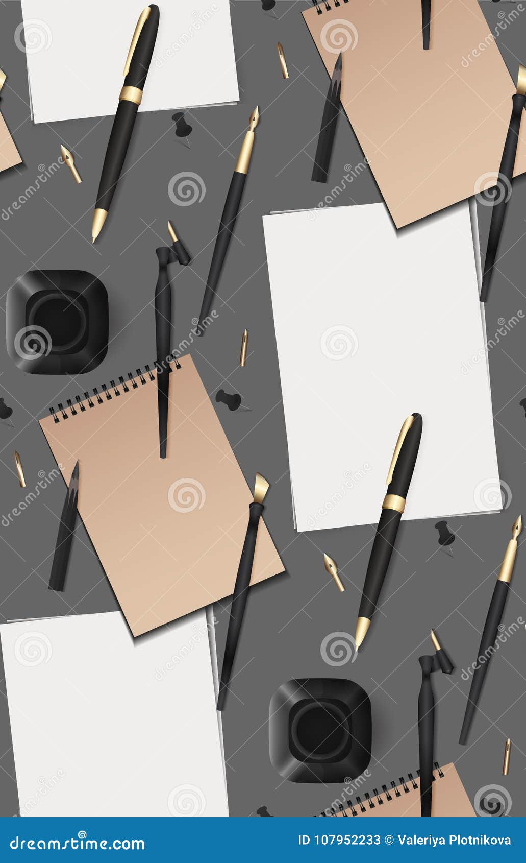 Seamless Texture with Realistic Stationery Stock Vector - Illustration ...