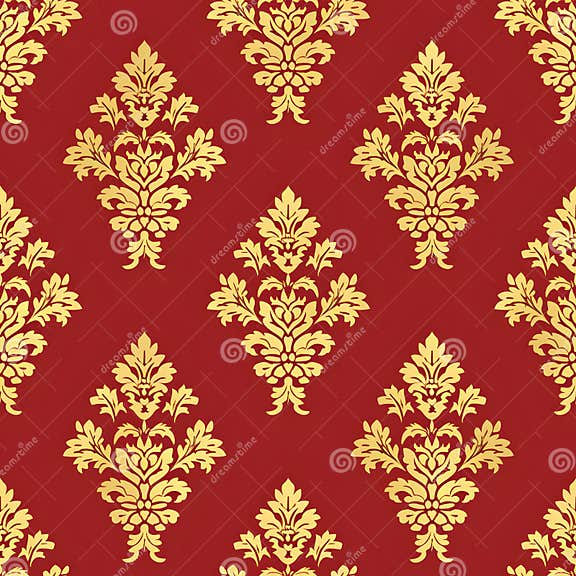 Seamless Texture of Red and Gold Damask Pattern Stock Photo - Image of ...