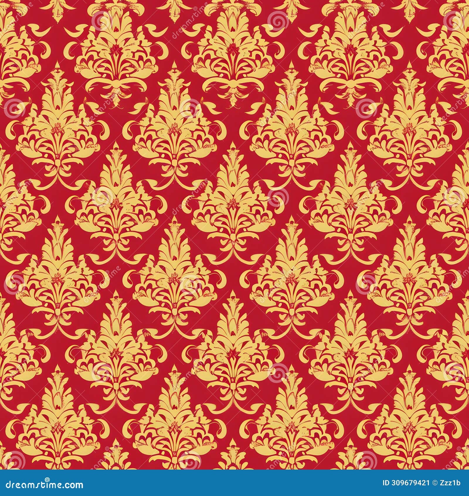 Seamless Texture of Red and Gold Damask Pattern Stock Image - Image of ...