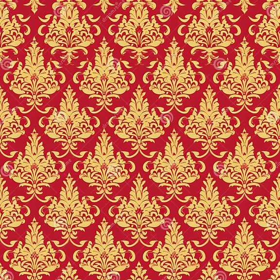 Seamless Texture of Red and Gold Damask Pattern Stock Image - Image of ...