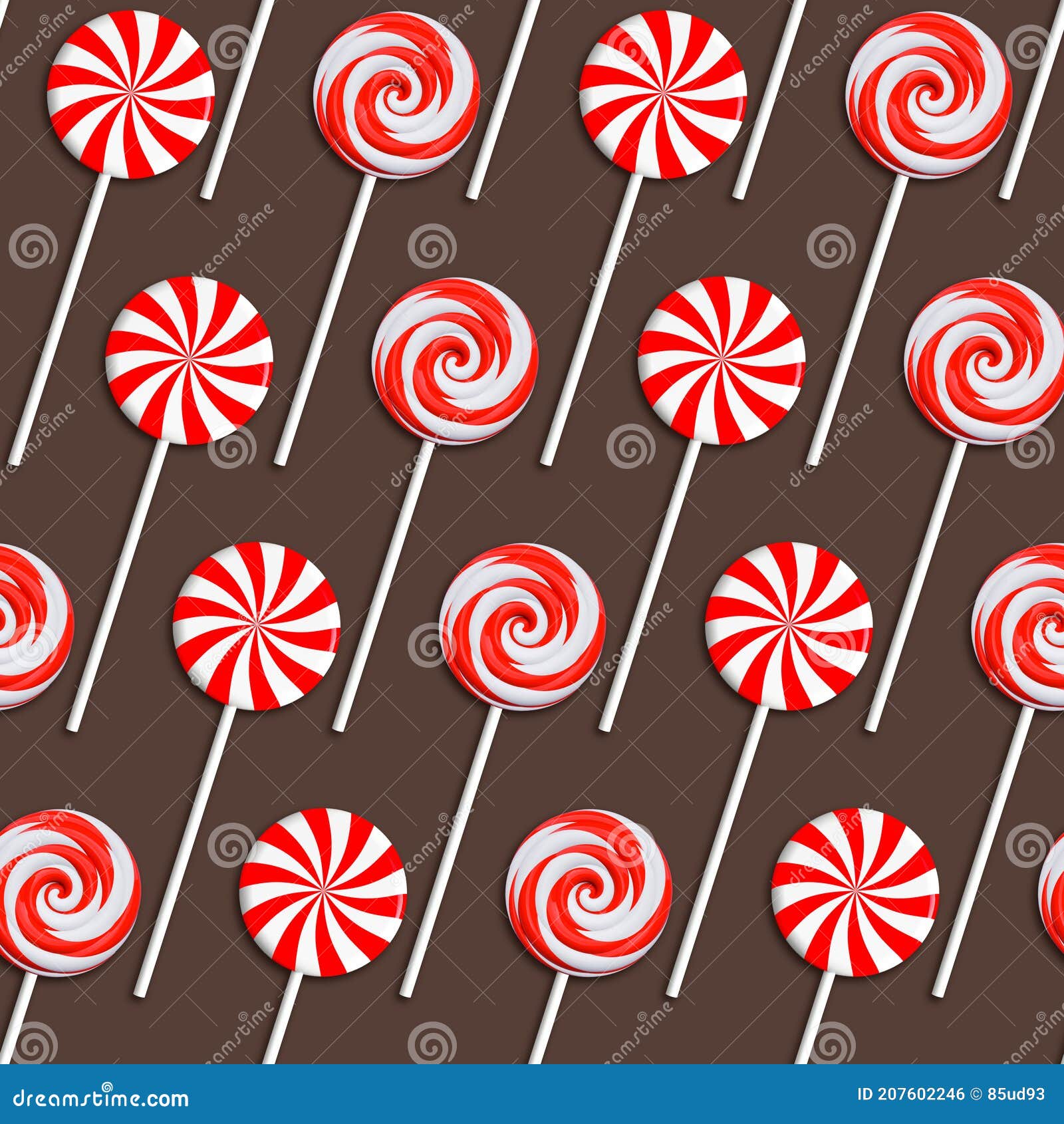 Seamless Texture of Round Lollipops on a Brown Background. 3D Rendering ...