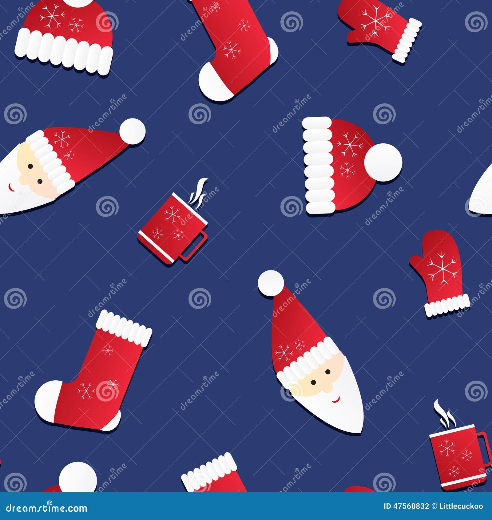 Seamless Texture with Santa and Red Caps, Mittens, Socks Stock Vector ...
