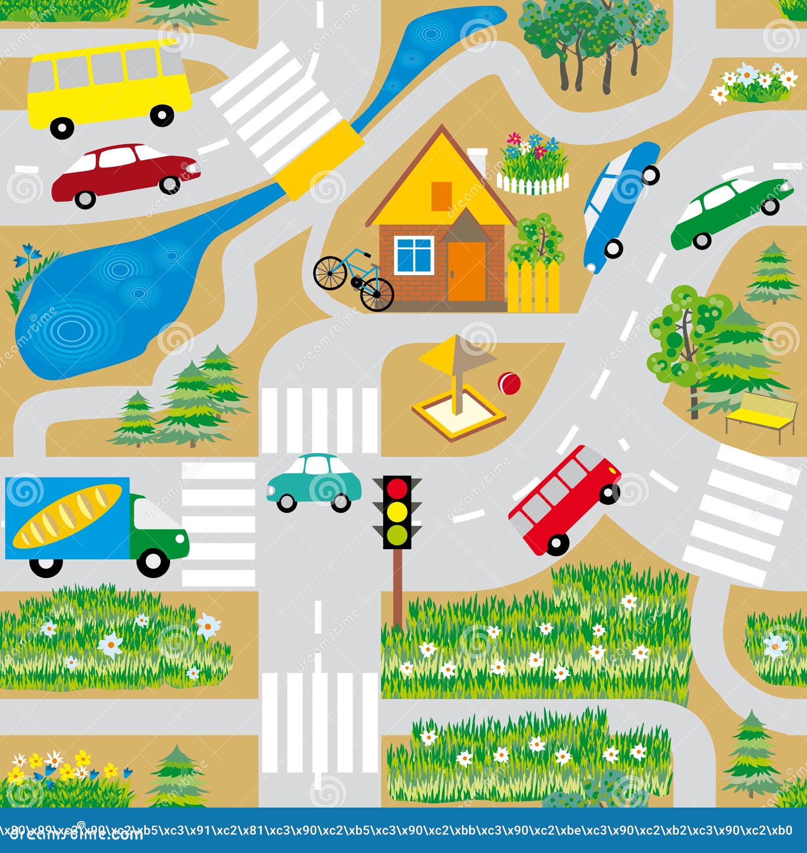Seamless Texture that Simulates a Map with Roads, Cars and a House ...