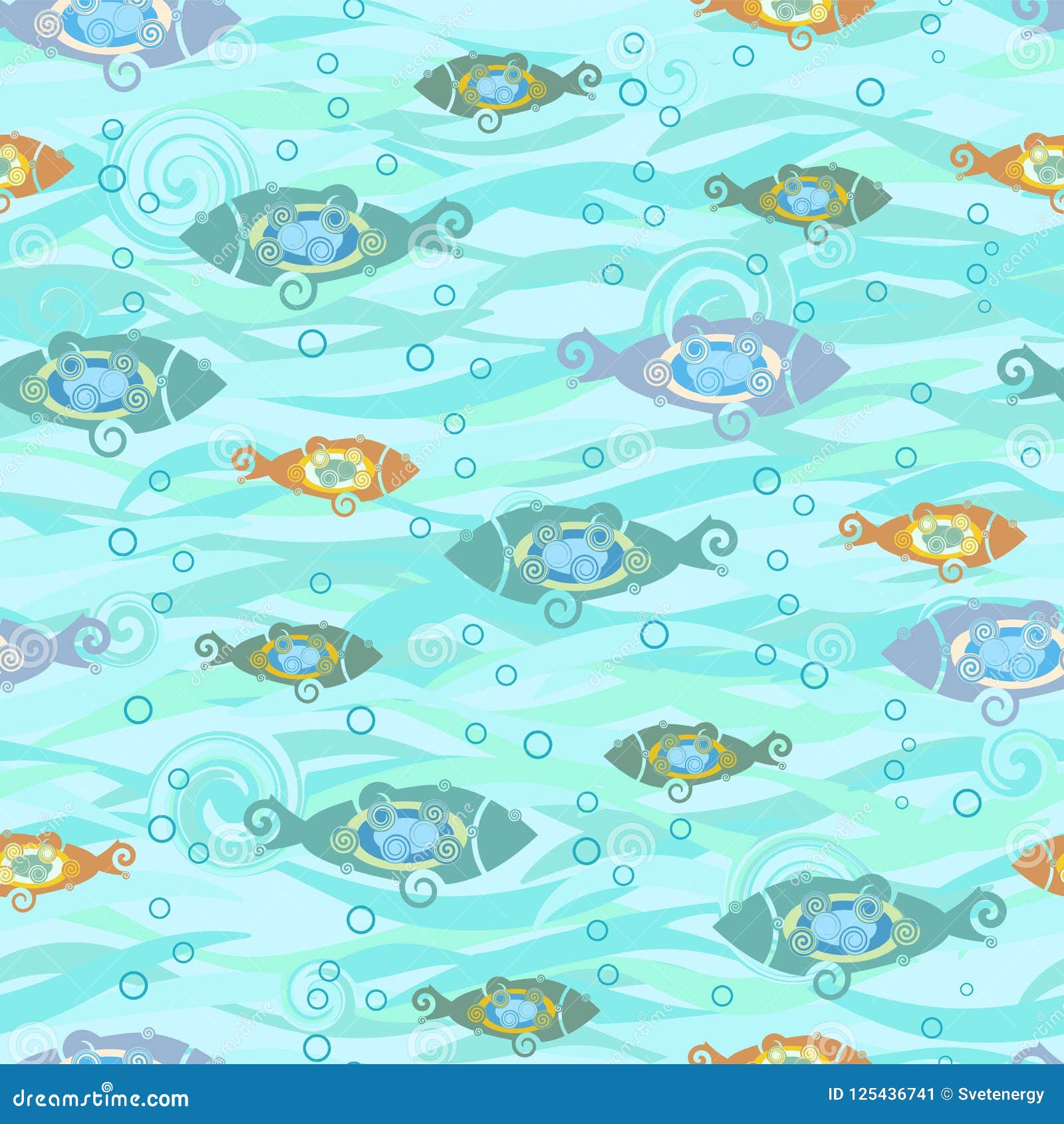 Seamless Texture with Stylized Fishes. Textiles with Cartoon Fishes ...