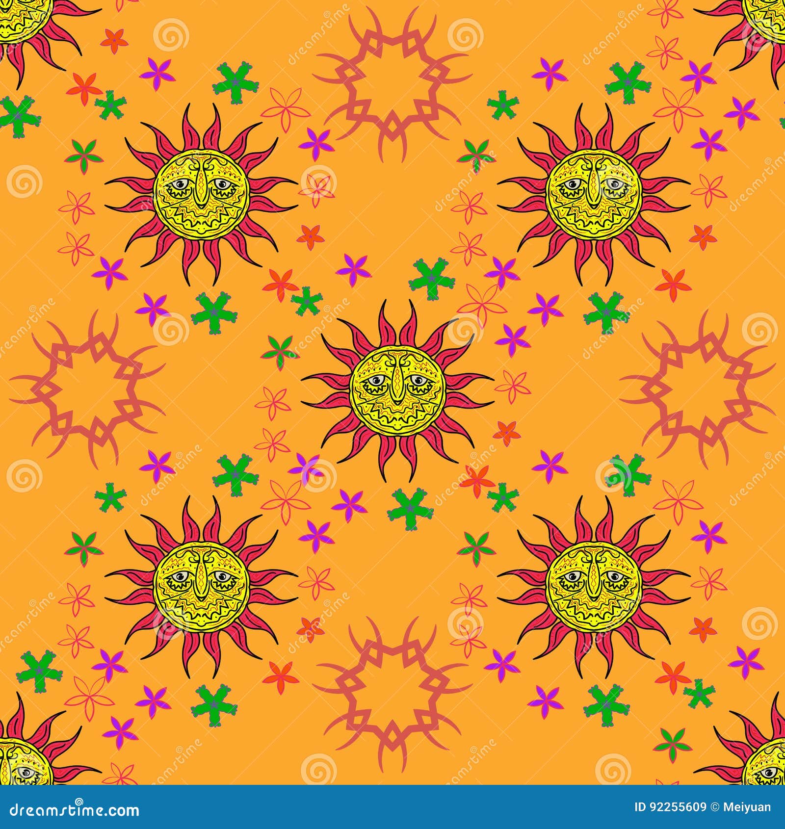 Seamless Texture with Sun. Vintage Background Stock Illustration ...