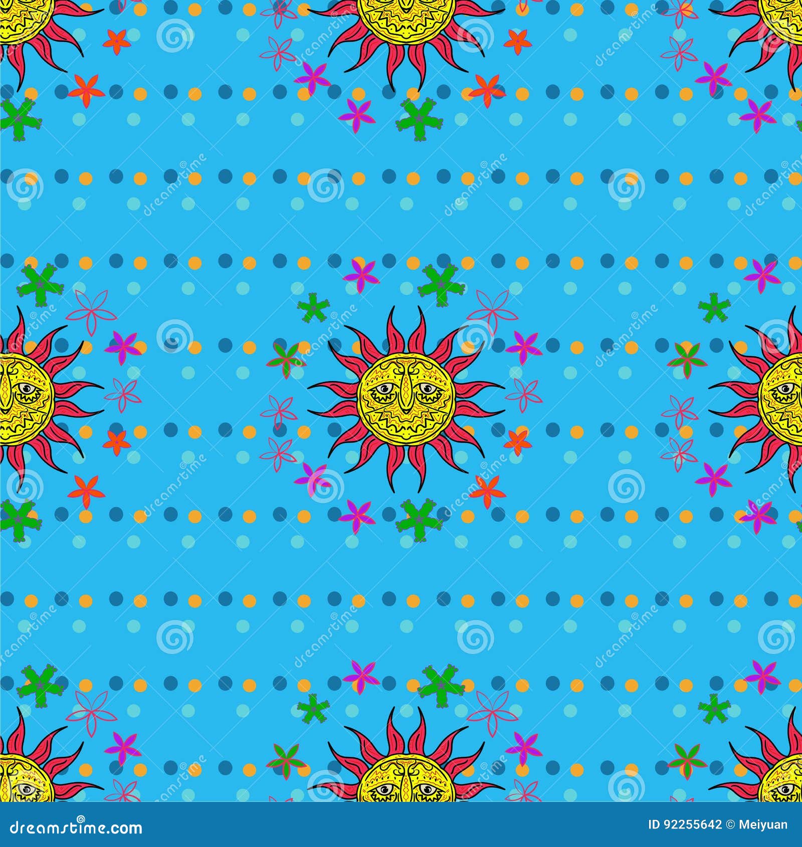 Seamless Texture with Sun. Vintage Background Stock Illustration ...