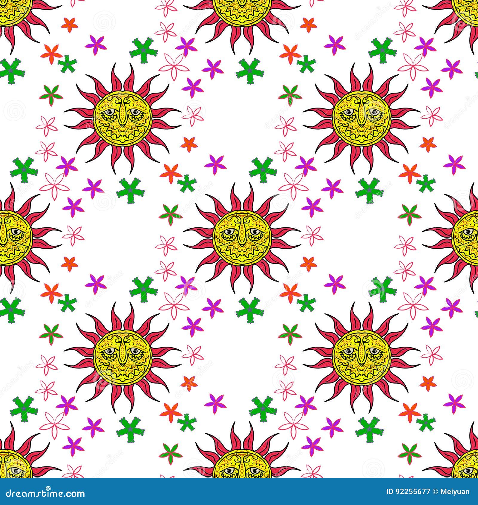 Seamless Texture with Sun. Vintage Background Stock Illustration ...