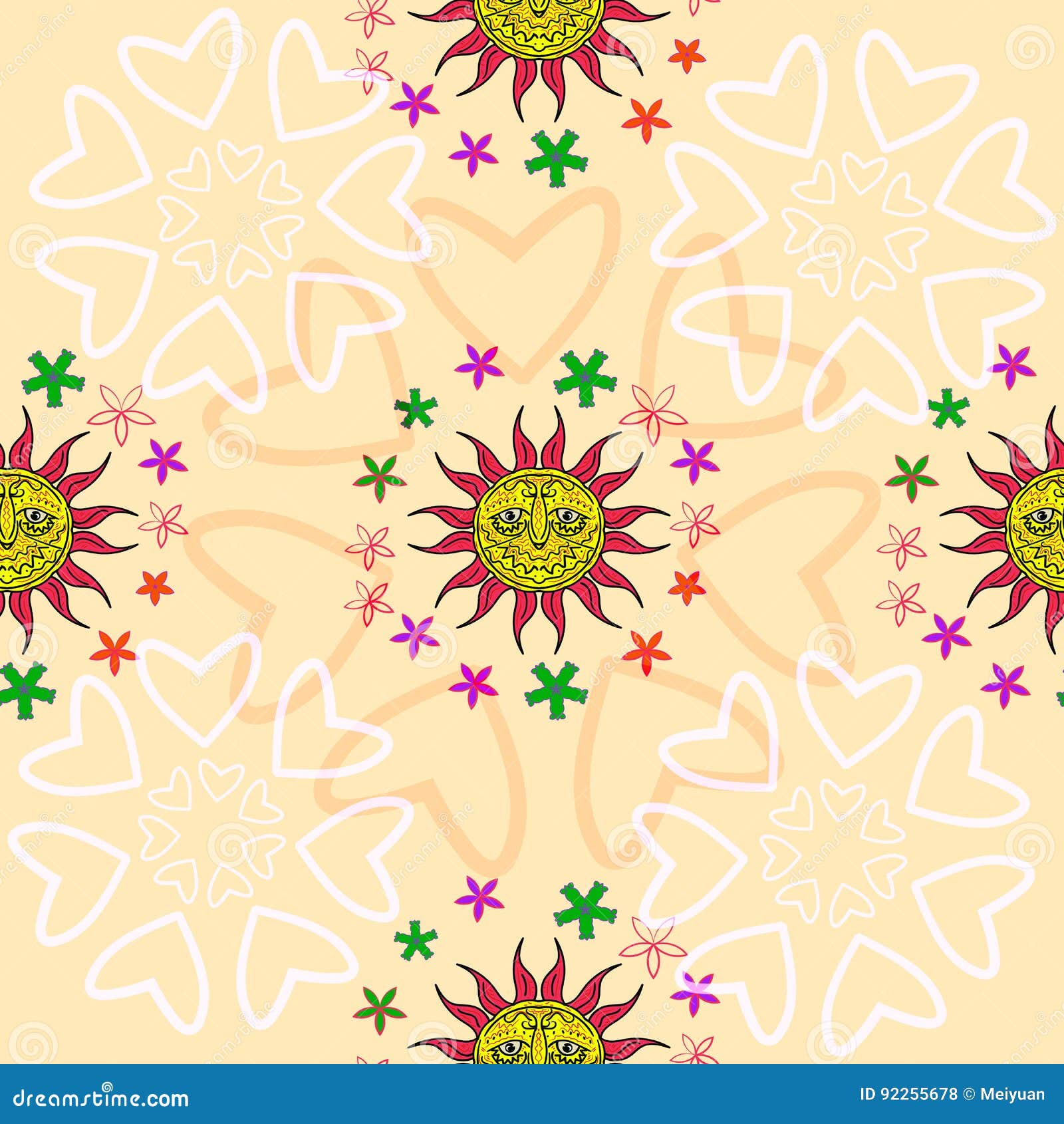 Seamless Texture with Sun. Vintage Background Stock Illustration ...