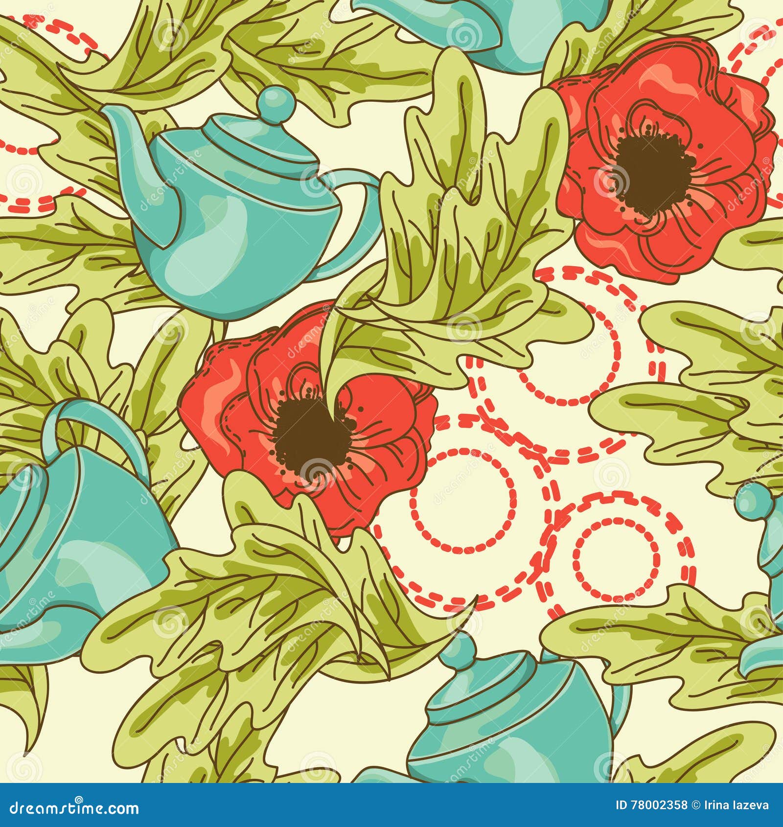 Seamless Texture with Teapots and Flowers Stock Vector - Illustration ...