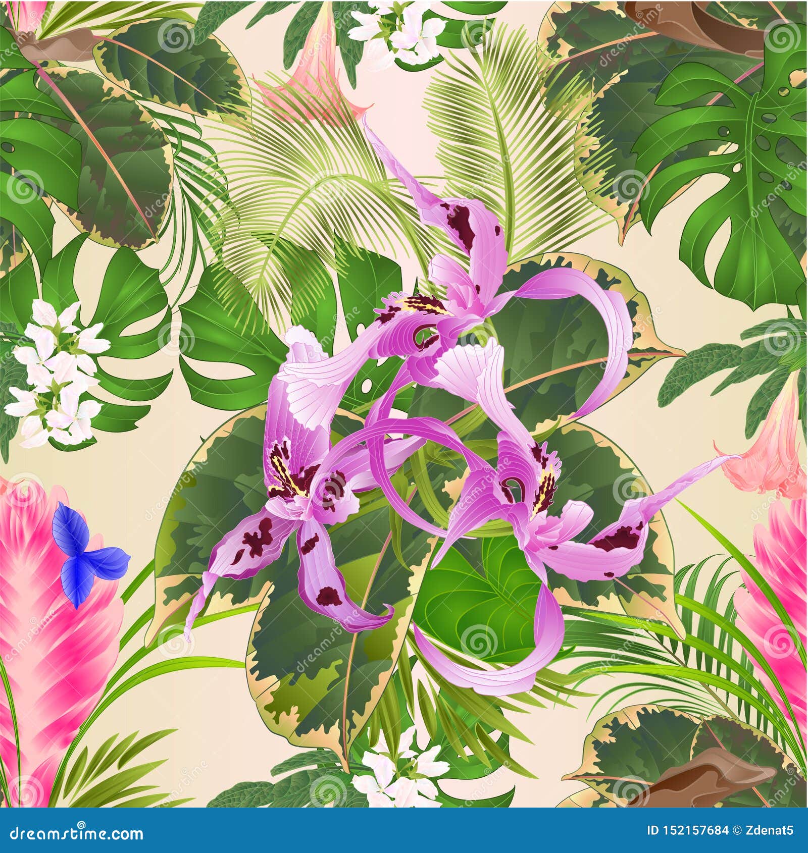 Seamless Texture Tropical Flowers Floral Arrangement With Orchid