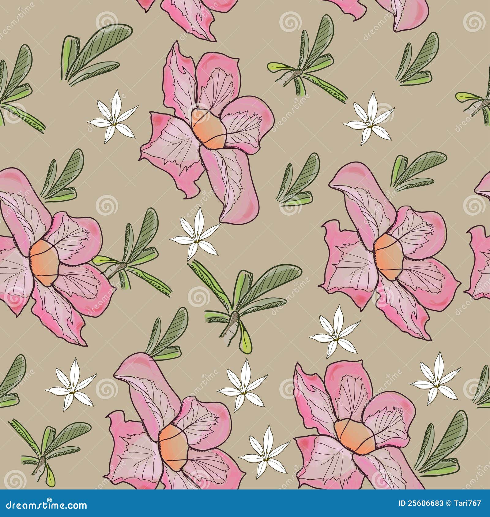 Seamless Texture with Tropical Pink Flower. Stock Vector - Illustration ...