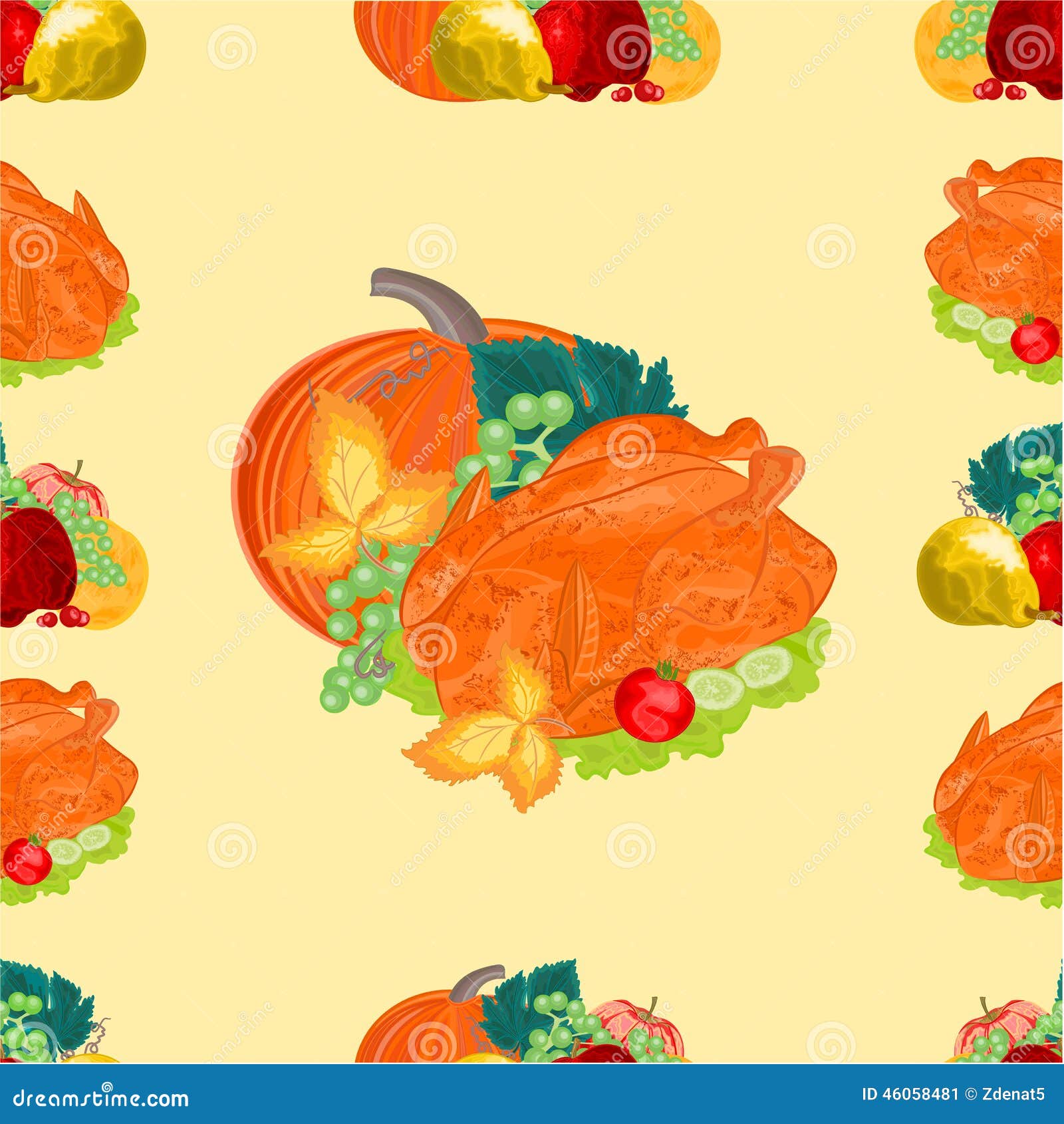 Seamless Texture Turkey and Fruit Thanksgiving Day Vector Stock Vector ...