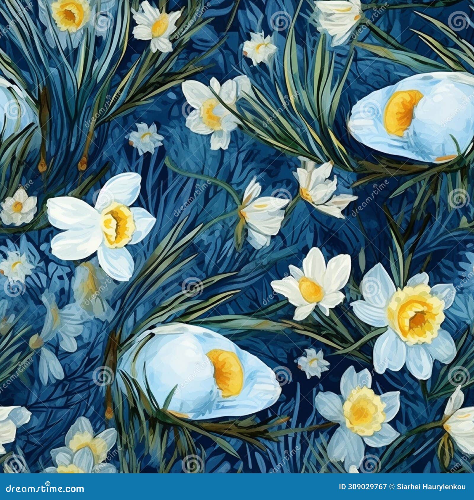 Seamless Texture of Van Gogh Style Easter Pattern. Stock Illustration ...