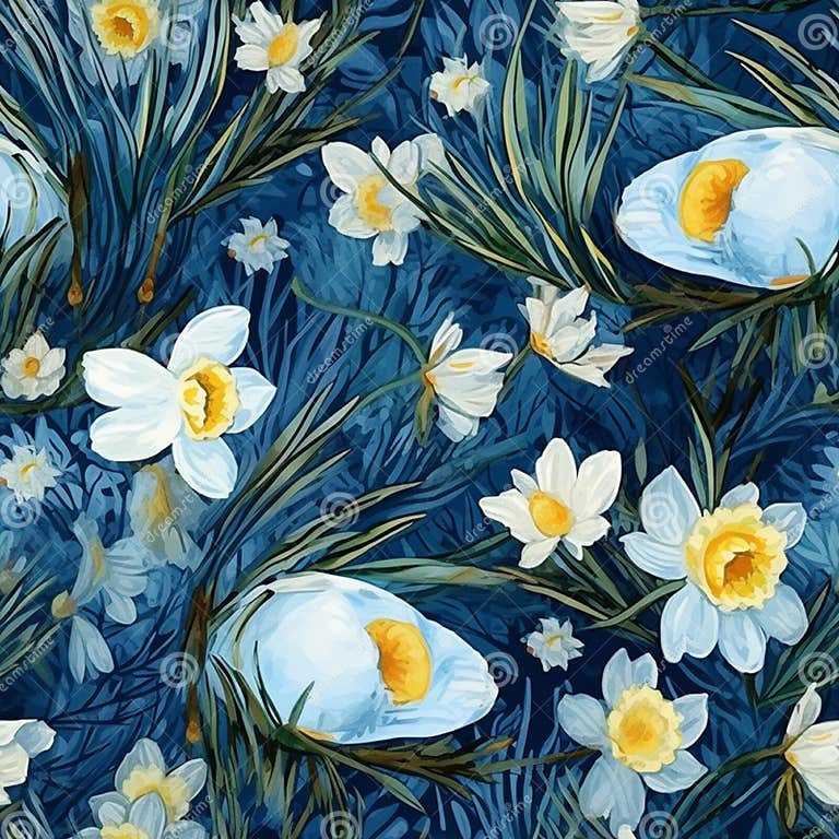 Seamless Texture of Van Gogh Style Easter Pattern. Stock Illustration ...