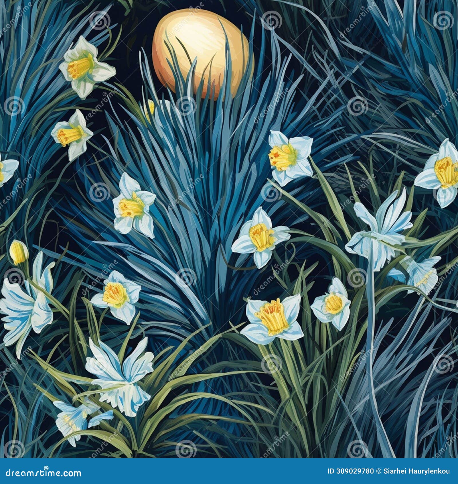 Seamless Texture of Van Gogh Style Easter Pattern. Stock Illustration ...