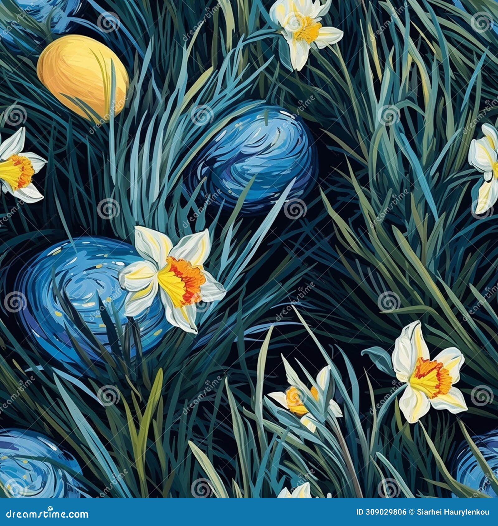 Seamless Texture of Van Gogh Style Easter Pattern. Stock Illustration ...