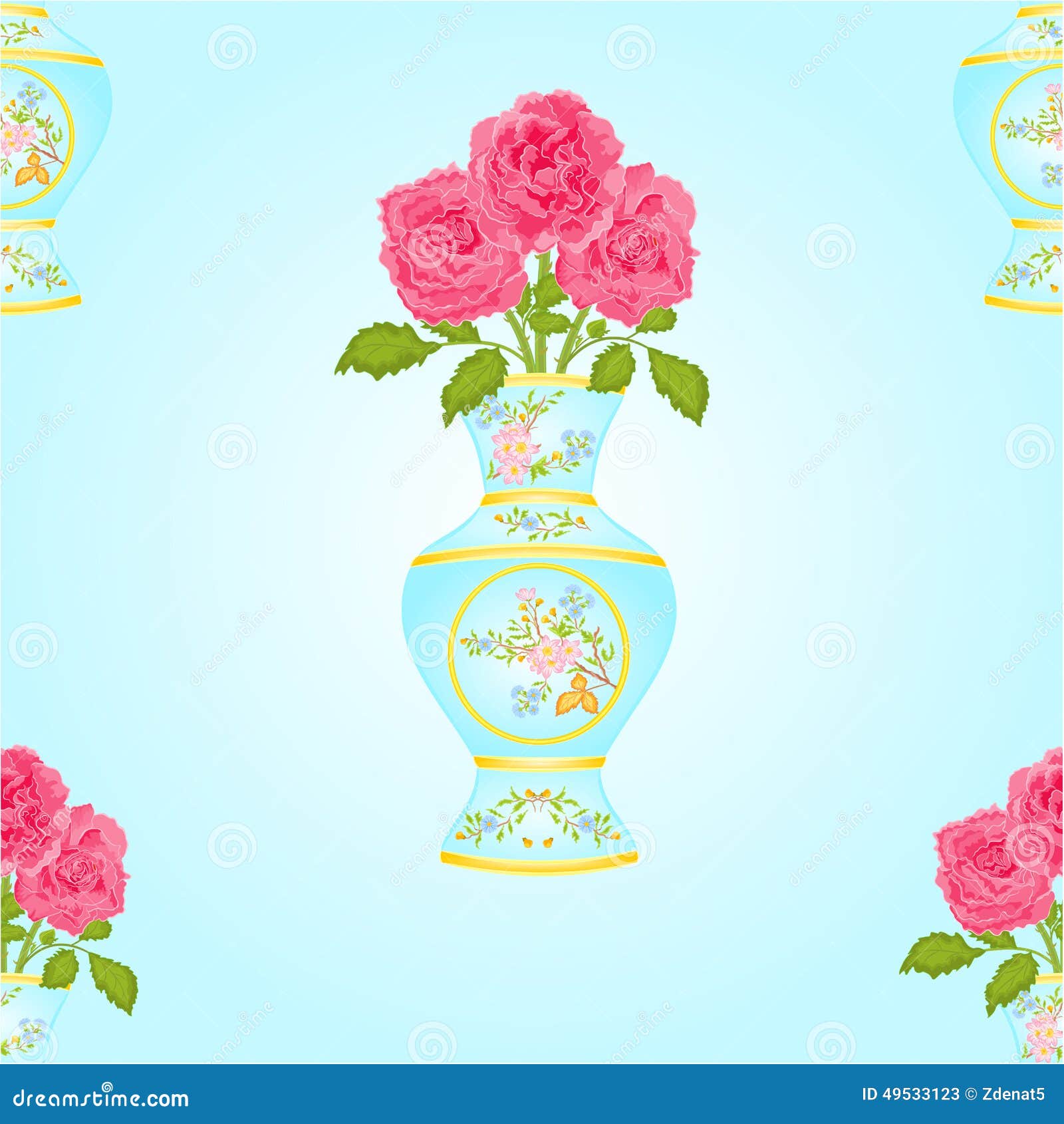 Seamless Texture Vase with Pink Roses Vector Stock Vector ...