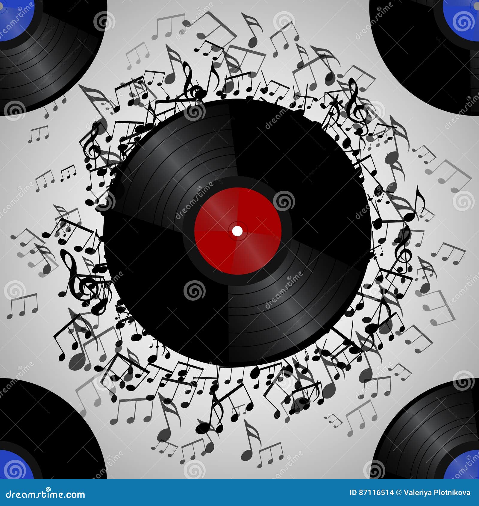 Seamless Texture With A Vinyl Record And Music Notes Vector ...