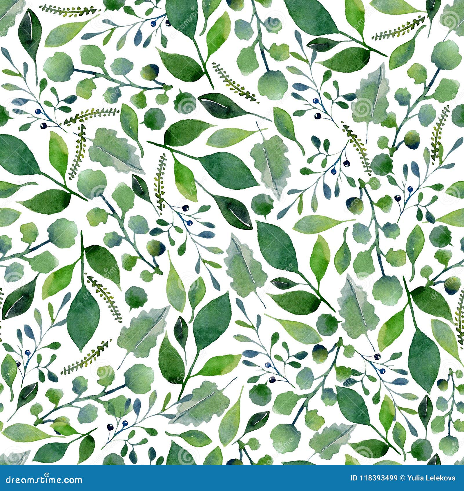 Seamless Texture of Watercolor Greenery. Fresh Spring Foliage and Tree ...