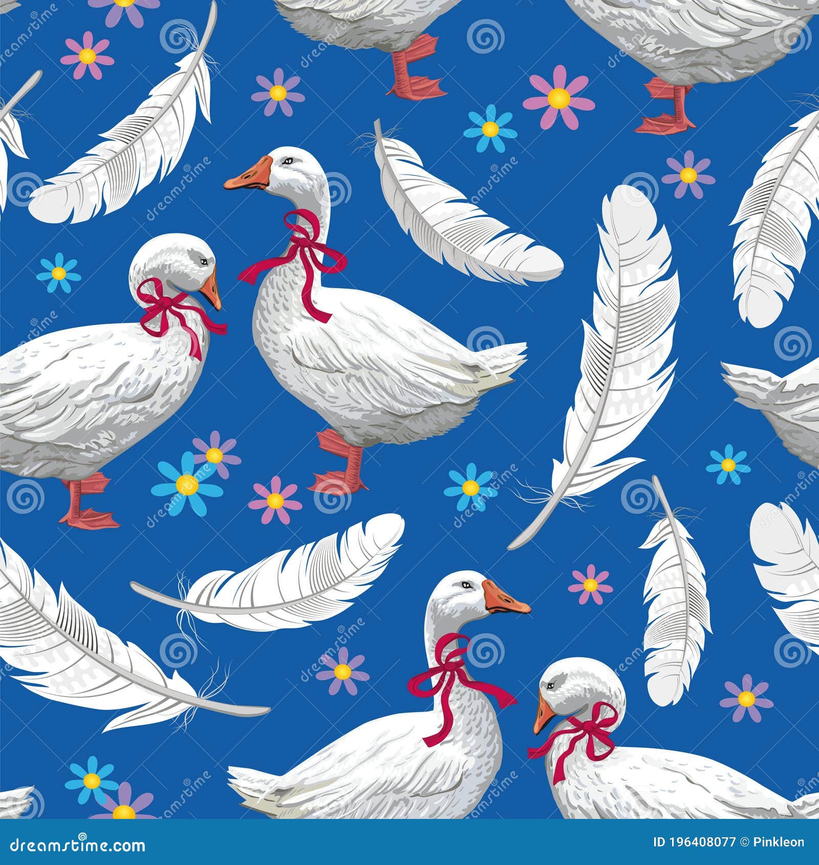 Seamless Texture with White Geese and Goose Feathers Stock Illustration ...