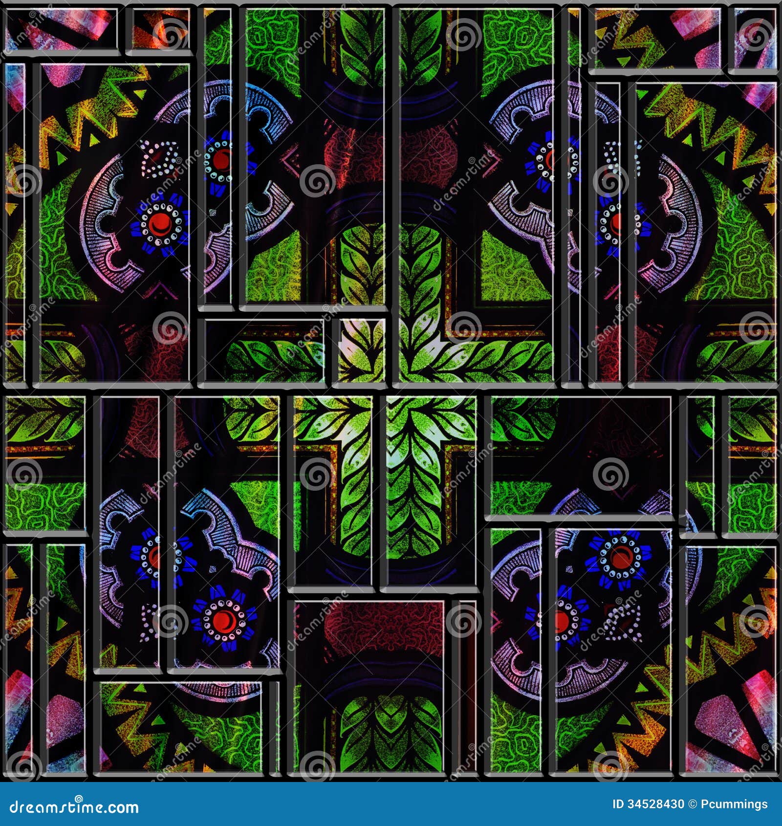 Seamless Textured Stained Medieval Pattern Glass Panel Stock ...
