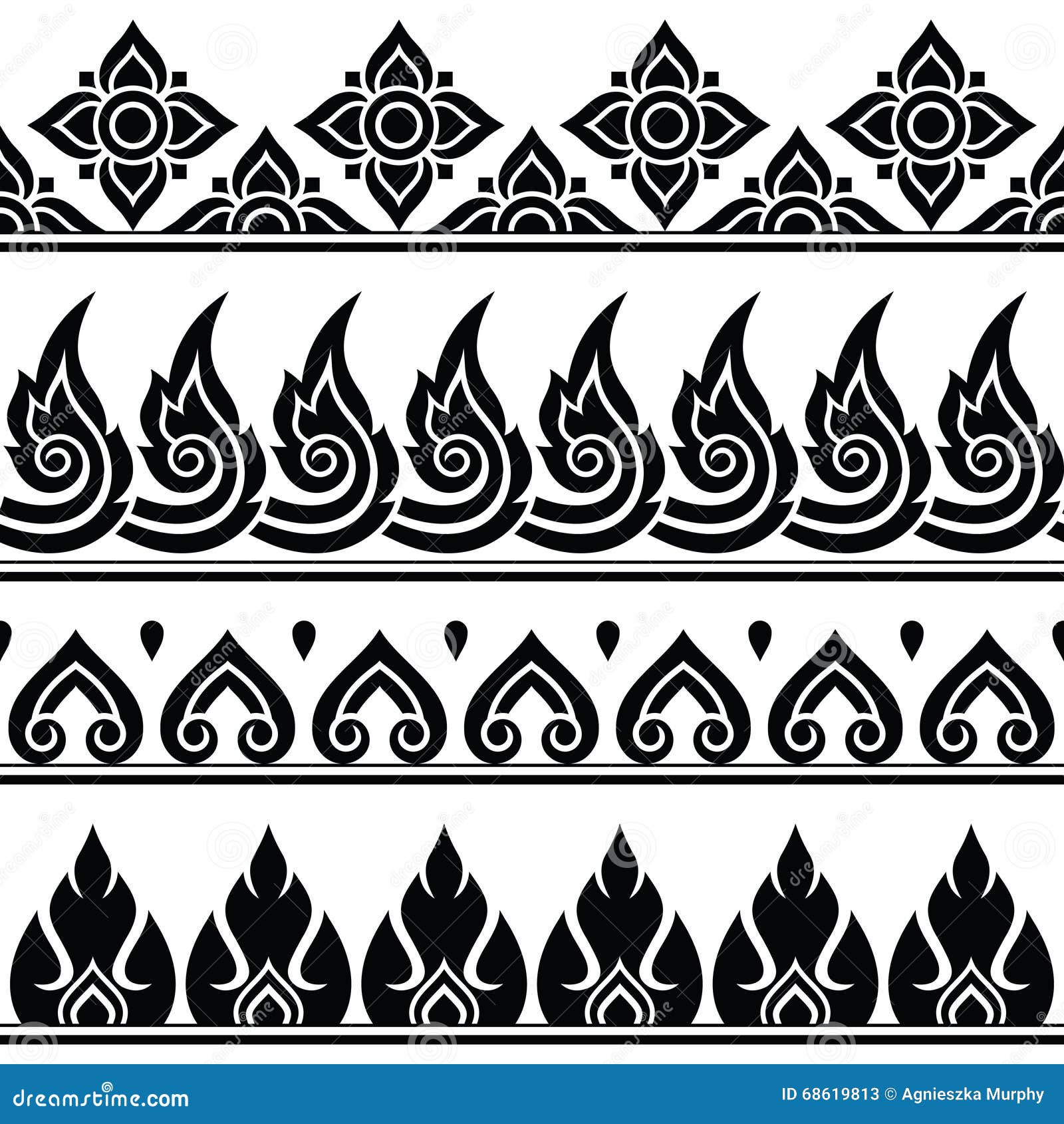 Seamless Thai Pattern, Repetitive Design from Thailand - Folk Art Style ...