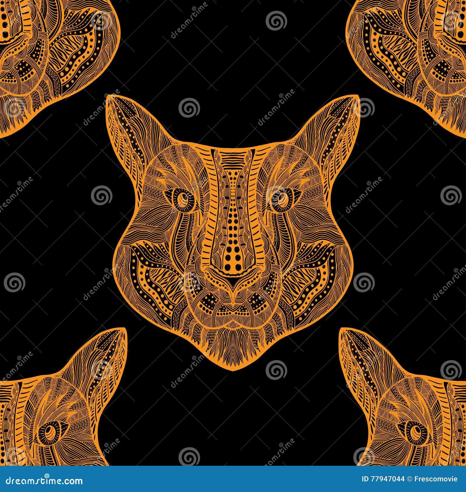 Seamless Tiger pattern stock vector. Illustration of calm - 77947044