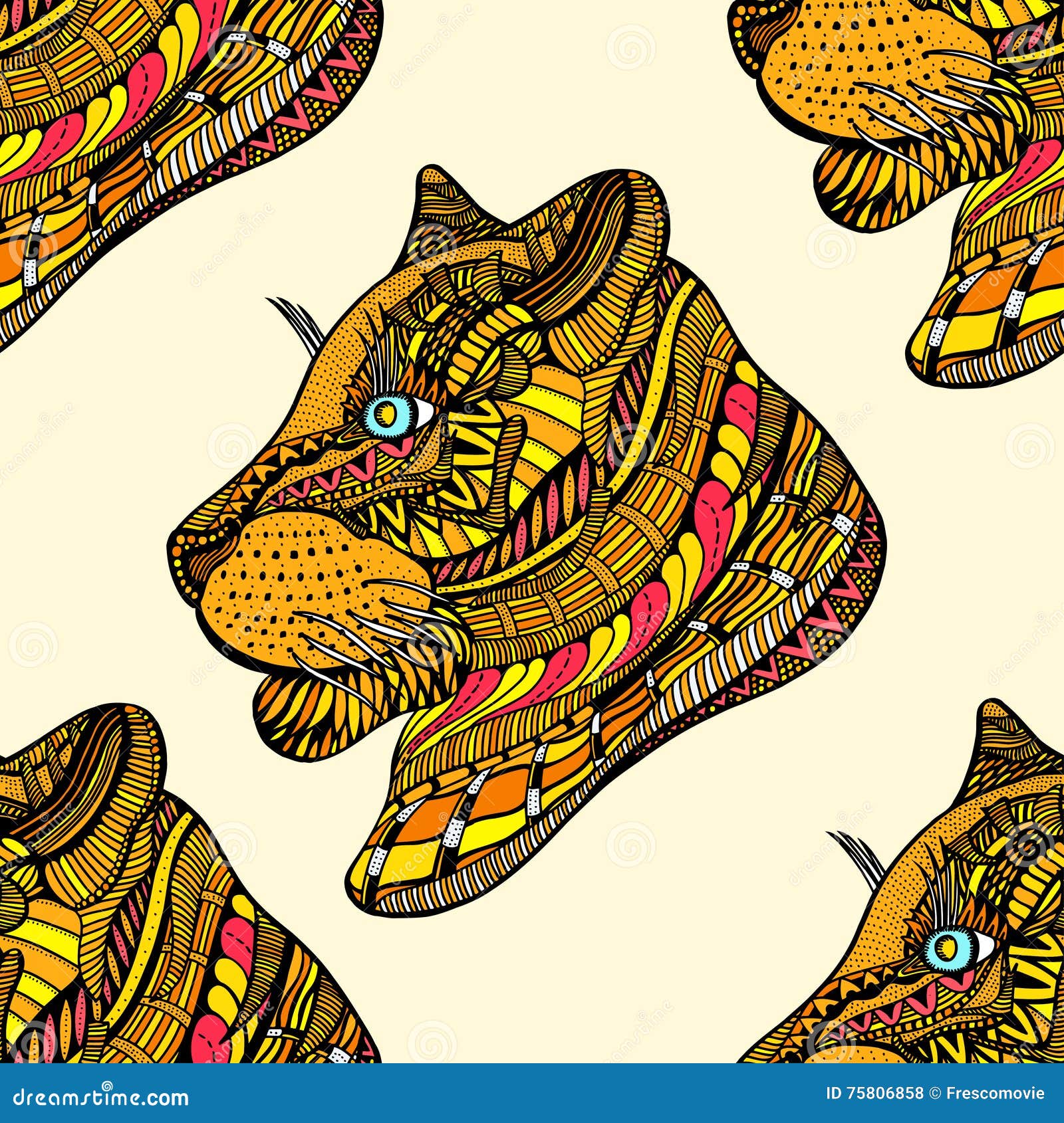 Seamless Tiger pattern stock vector. Illustration of bengal - 75806858