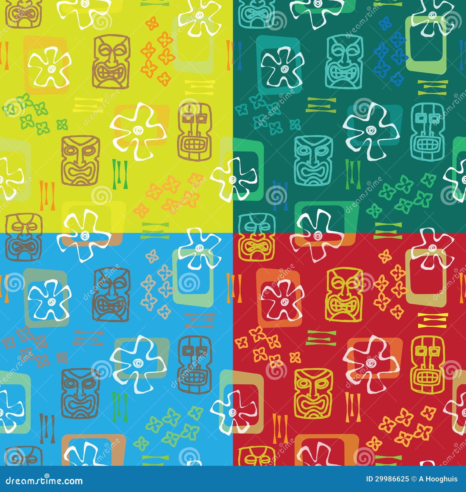 Seamless Tiki pattern x 4 stock vector. Illustration of seamless - 29986625