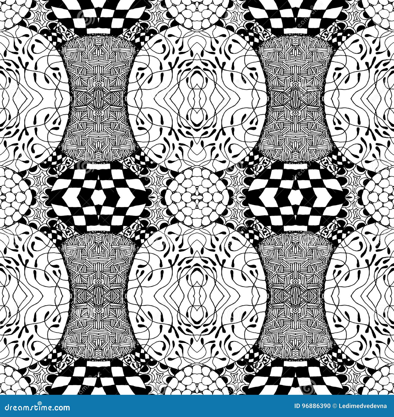 Seamless Tile with a Black and White Pattern. Vector Illustration. Hand ...