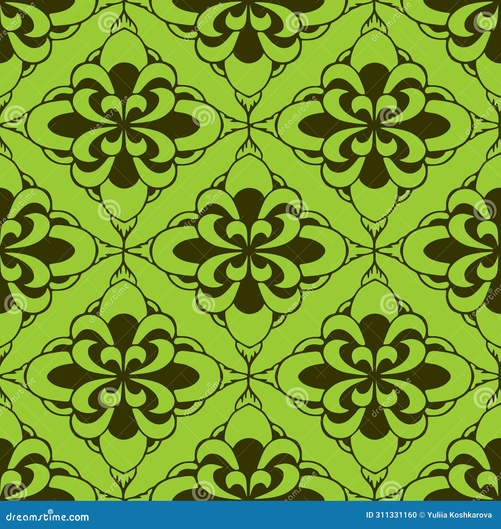 Seamless Tile Pattern of Abstract Geometric Olive Elements on a Green ...